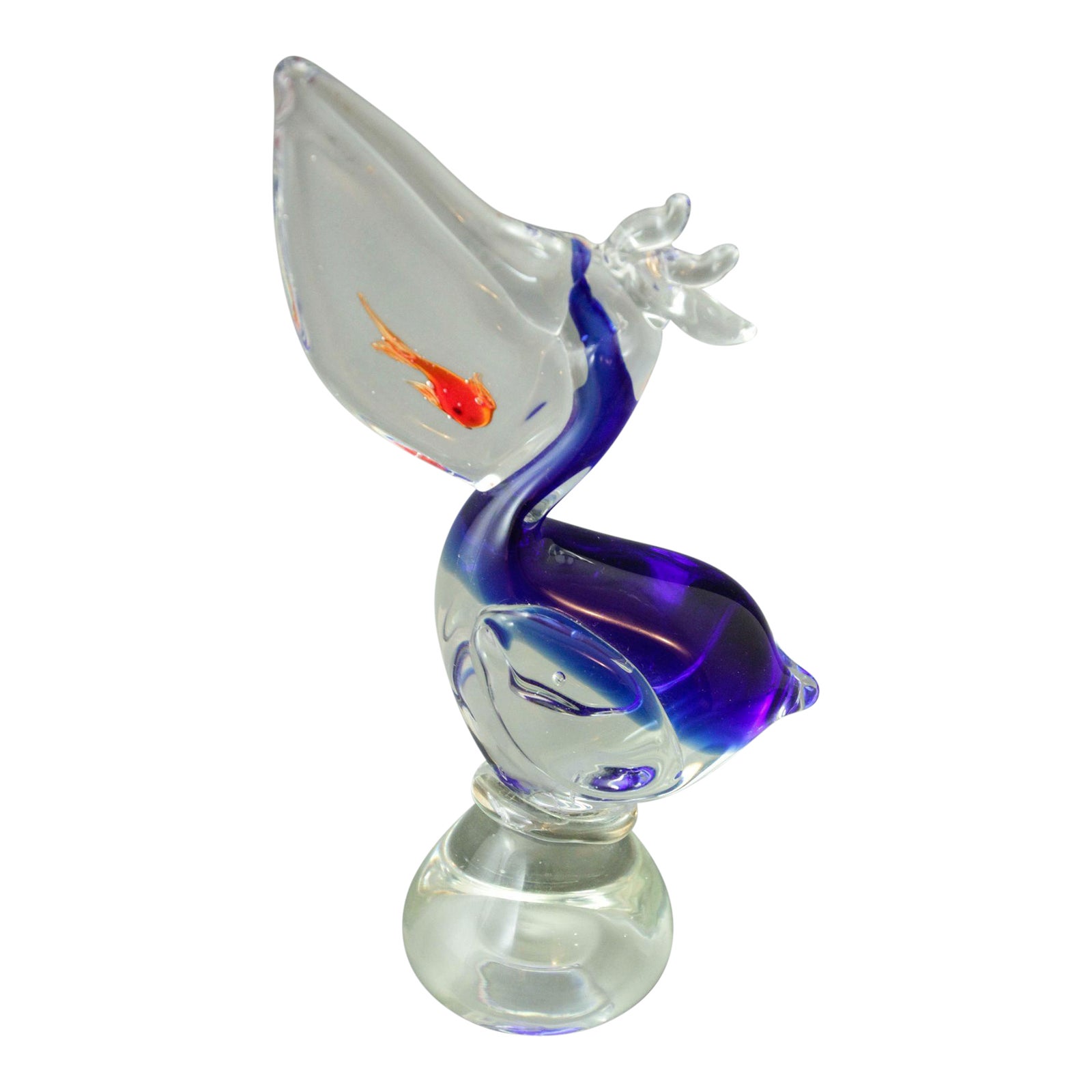 Murano Sculpture Hand Blown Glass Pelican With Goldfish Italian Design ...