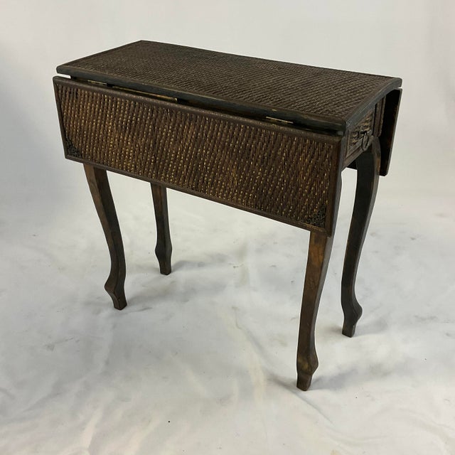 Mid-Century Wicker Gate Leg Drop Leaf Side Table | Chairish
