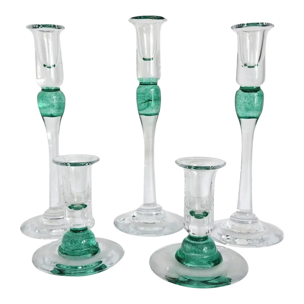 1990s Jerpoint Glass Studio Hand Blown Candle Holders- Set of 5 | Chairish