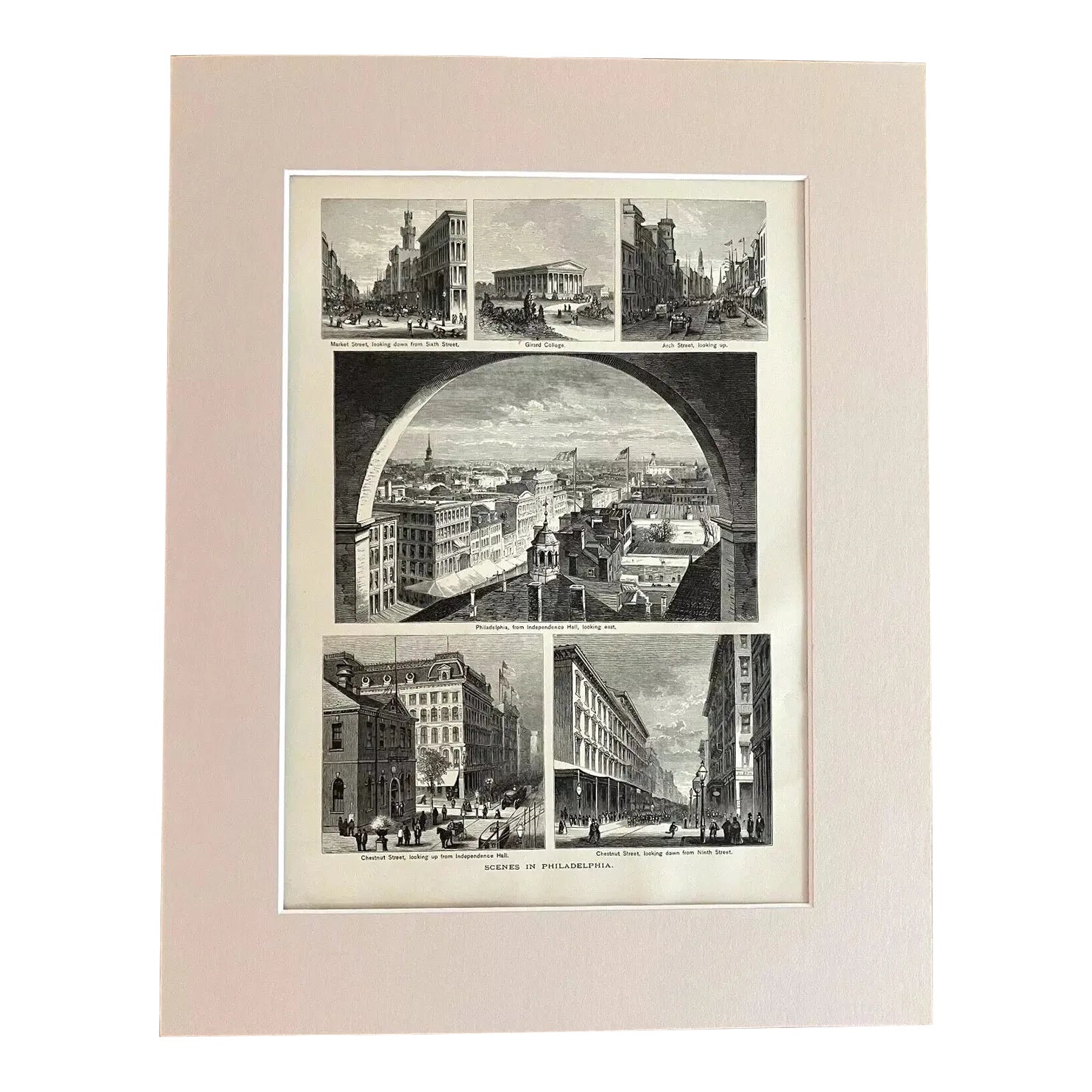 Antique 1874 Wood Engraving "Scenes in Philadelphia" PA w/Frame-Ready ...