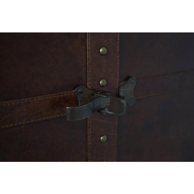 Unique Large Steamer Trunk Style Leather Desk | Chairish
