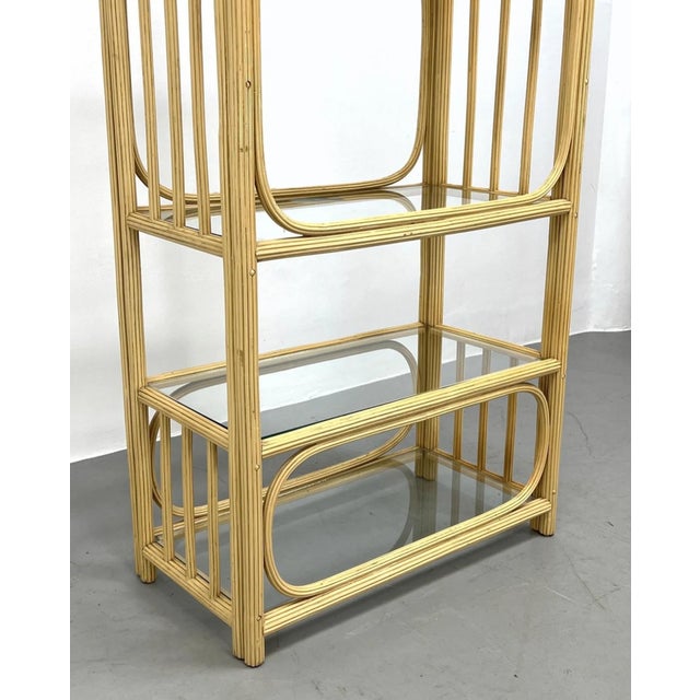 Vintage Boho Pencil Reed Tall Display Shelves with Glass Inserts | Chairish