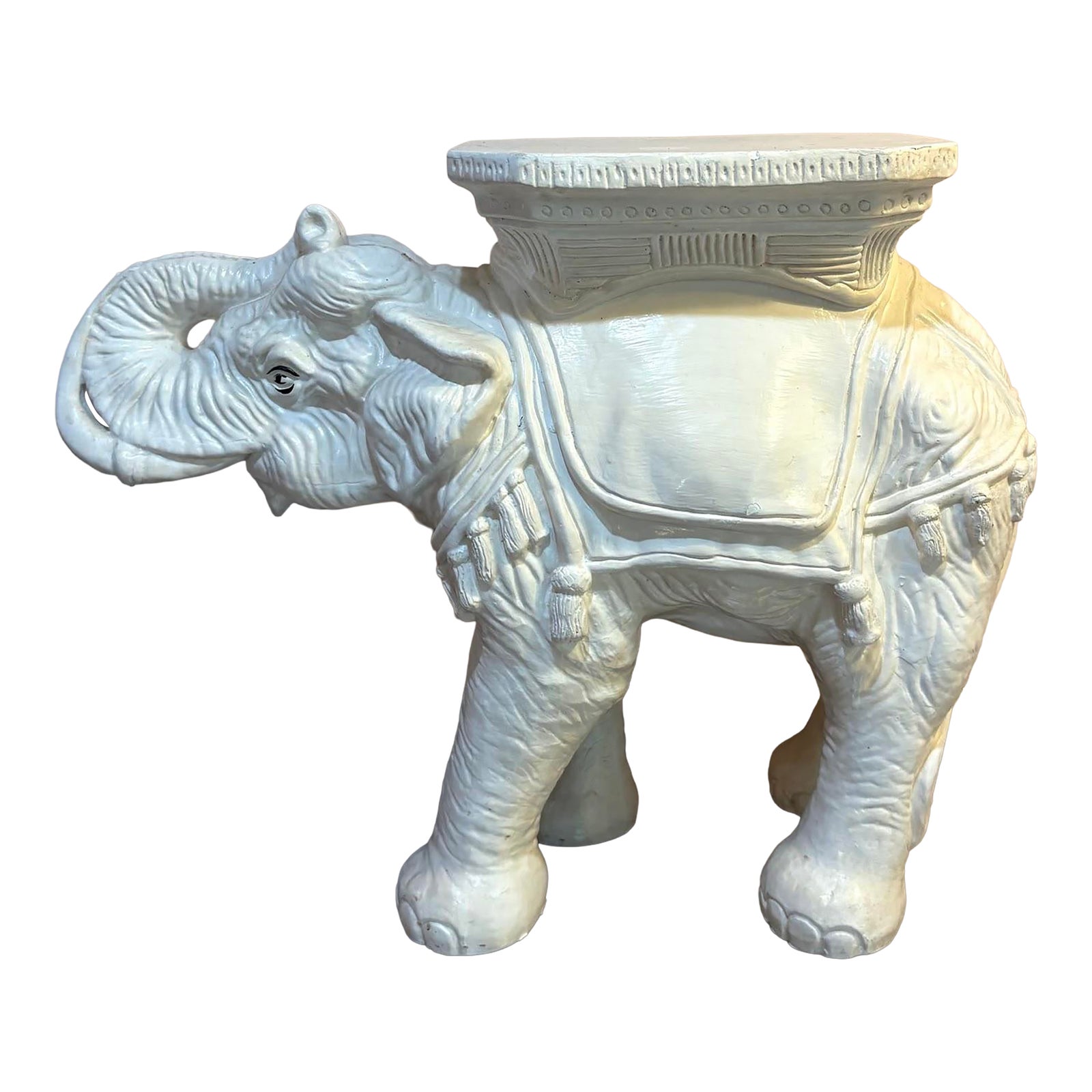 1970s White Plaster Elephant Garden Stool | Chairish