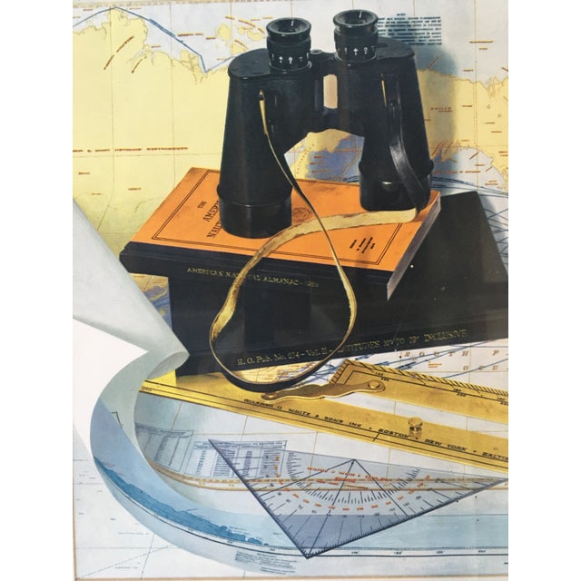 1950s Nautical Charts and Binoculars Still Life Lithograph, Framed ...