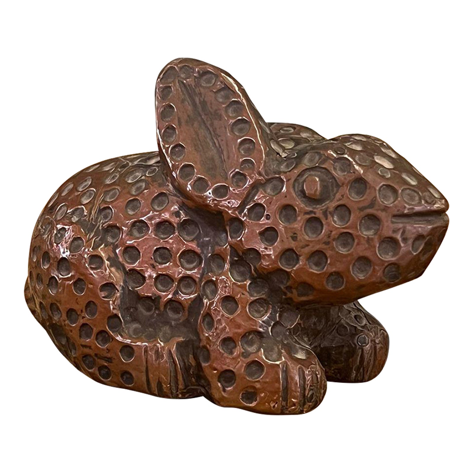 Vintage Handmade Wooden Rabbit With Possible Copper Wrapping Exterior ...