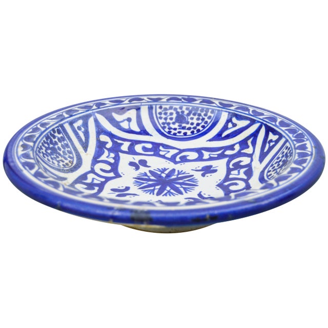 Early 20th Century Blue Moroccan Ceramic Plate | Chairish