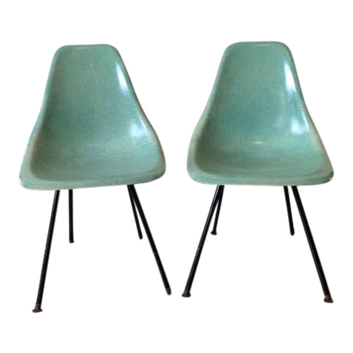 1950s Mid-Century Modern Fiberglass Shell Chairs in Seafoam Green ...