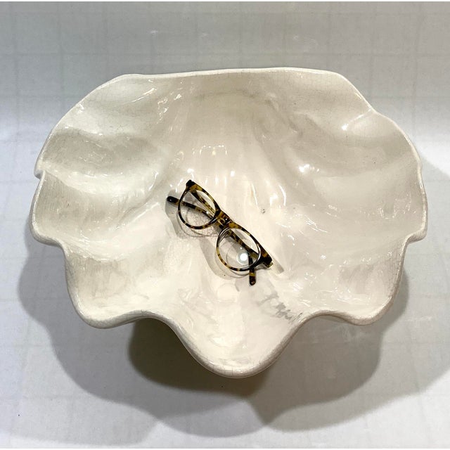 Vintage White Scallop Shell Ceramic Bowl | Chairish