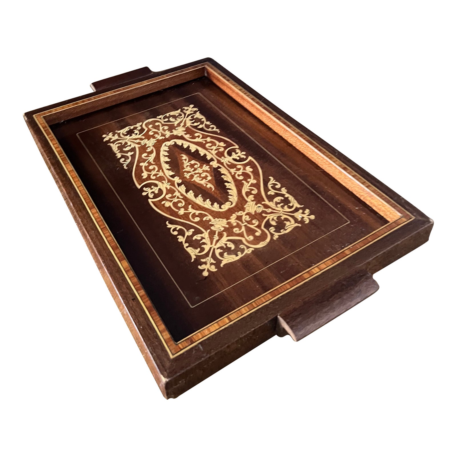 1960’s Inlaid Wood Tray With Ornate Marquetry | Chairish