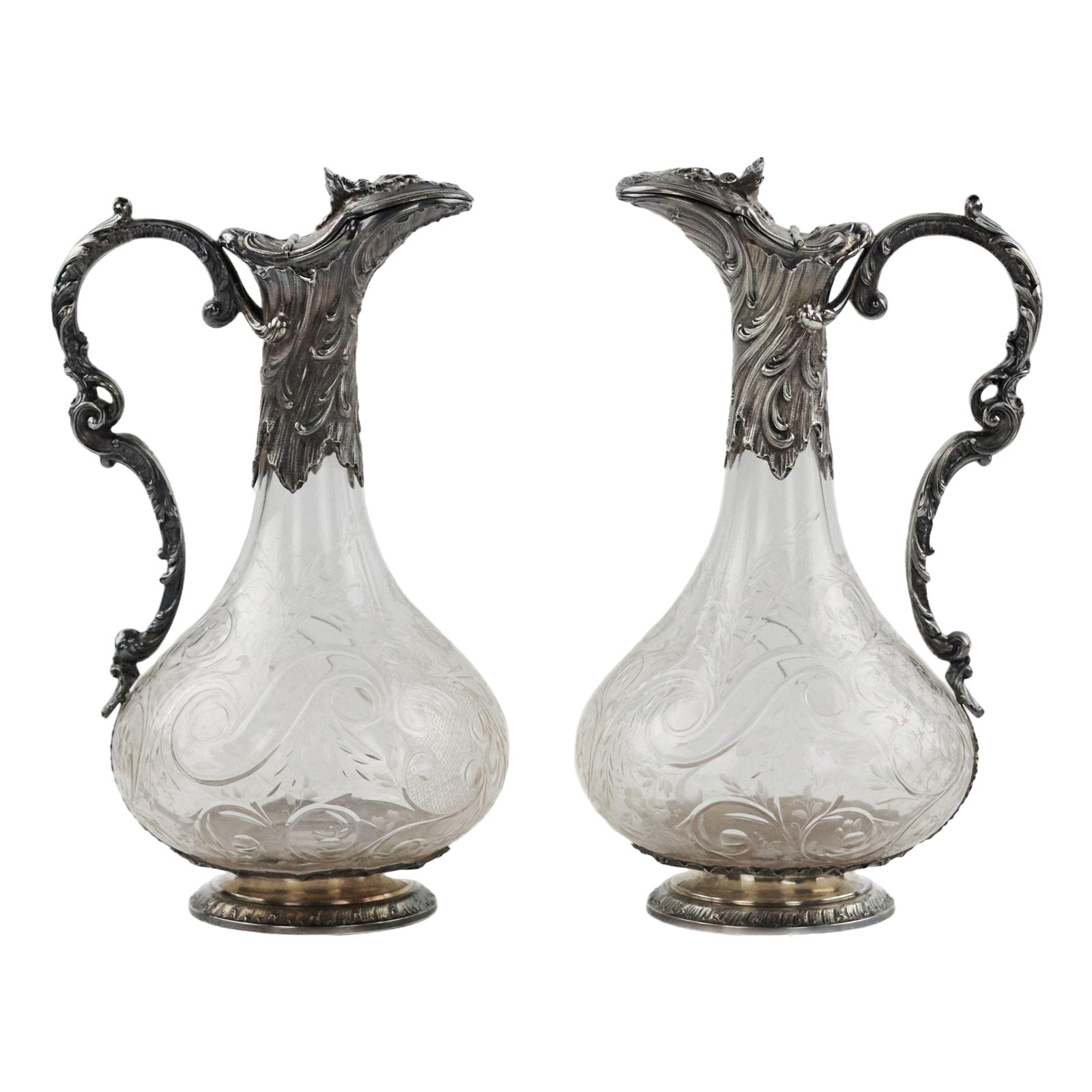 19th Century Louis XV Wine Glass Jugs in Silver, 1890s, Set of 2 | Chairish