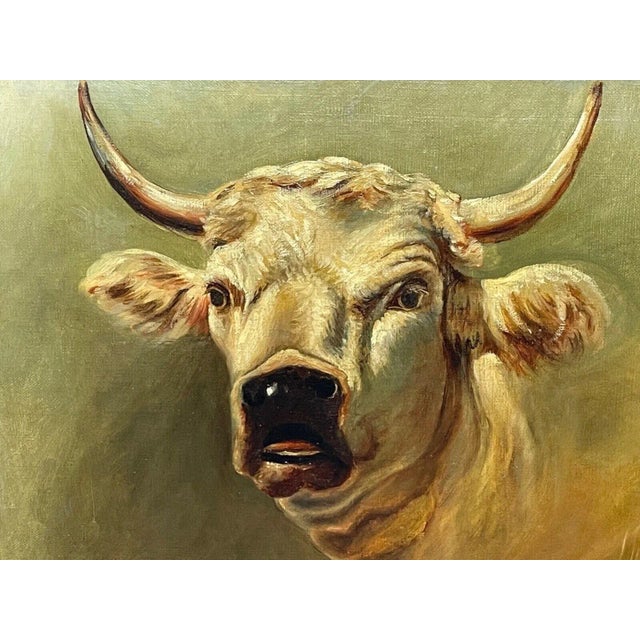 Antique British Victorian Oil Painting Prized Country Farm Animal Bull ...