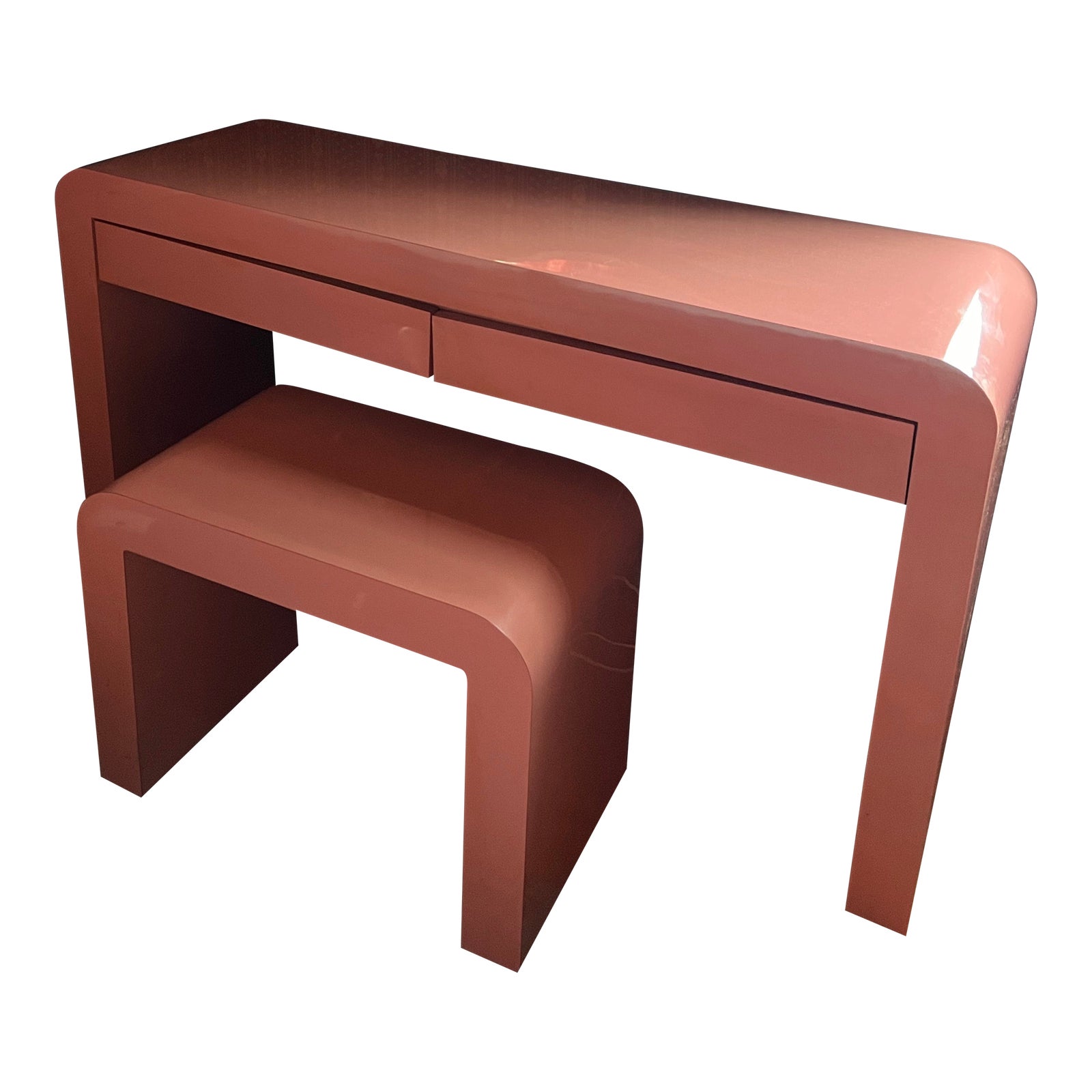1980 Blush Pink Laminate Waterfall Desk Set of 2 | Chairish