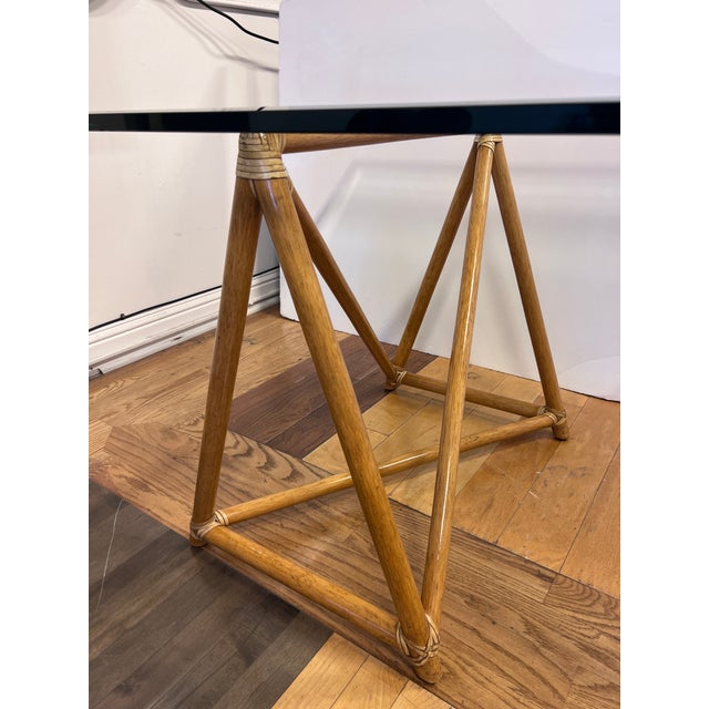 1990's Palecek Bamboo + Leather Wrapped Glass Dining Room Table | Chairish