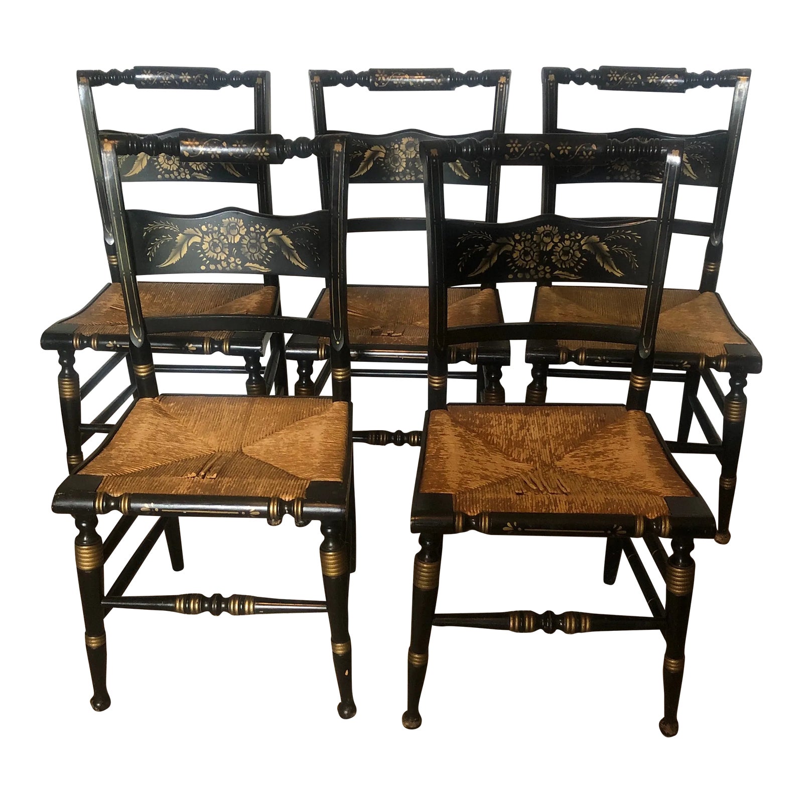 1950s Painted Chairs in the Style of L Hitchcock- Set of 5 | Chairish