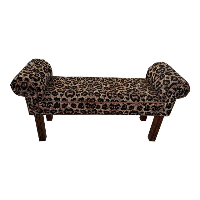 1970’s Leopard Print Rolled Arm Bench | Chairish