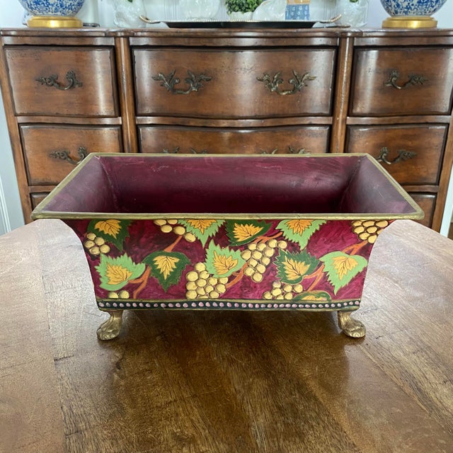 Vintage Hand Painted Oblong Lion Paw Footed Cachepot Planter | Chairish