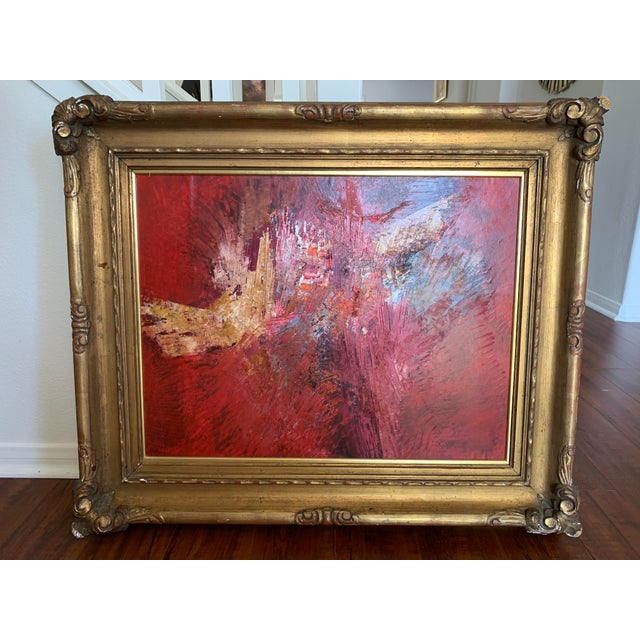 Abstract Red Oil Painting in Gilt Frame | Chairish