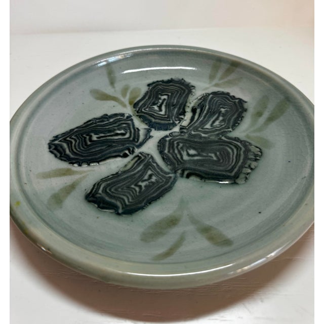 1990s Handmade Faux Oyster Plate Nerikomi Agateware Celadon Crackle ...