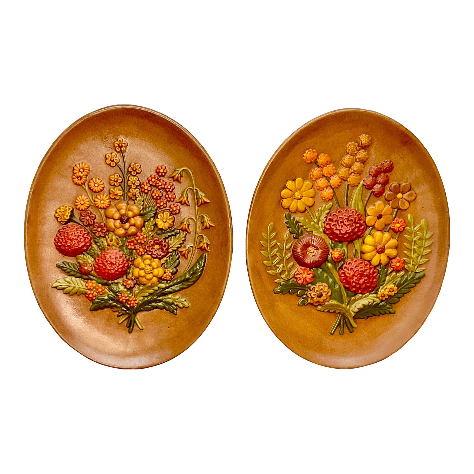 Mid-Century Arts & Crafts Rustic European Fall Flora in Bas-Relief ...