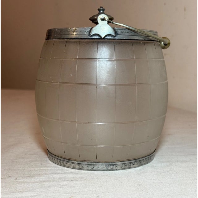 Antique English Frosted Glass Silverplate Barrel Biscuit Cookie Jar Ice ...