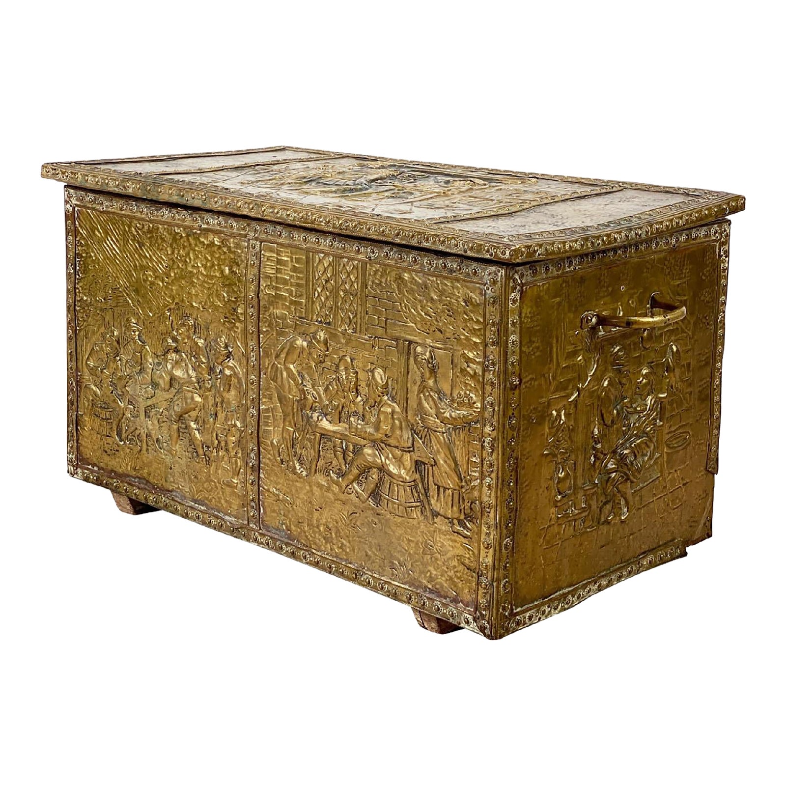 Vintage English Colonial Brass Repousse Fireplace Firewood Box Blanket ...