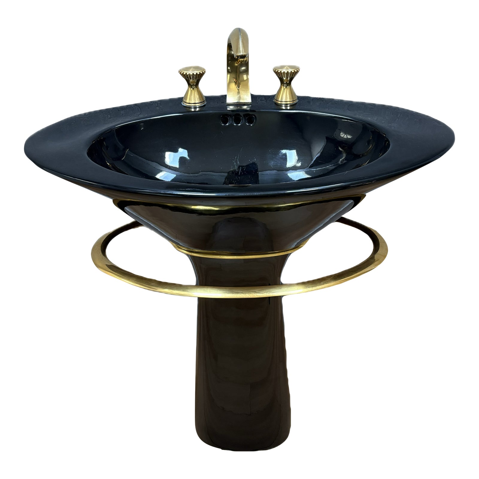 Vintage 80s Kohler Black Gold Pedestal Sink K-2124 With Faucet | Chairish