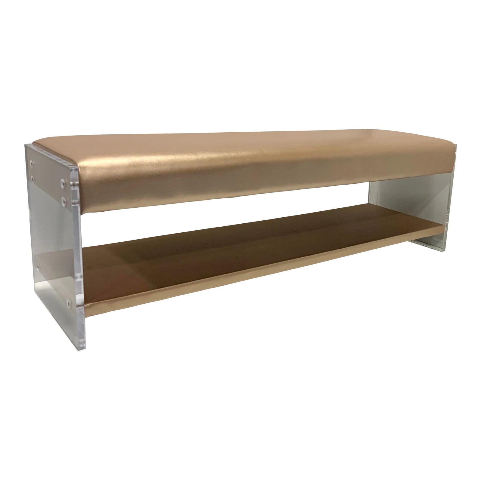 Modern Rose Gold Leather and Acrylic Bench | Chairish