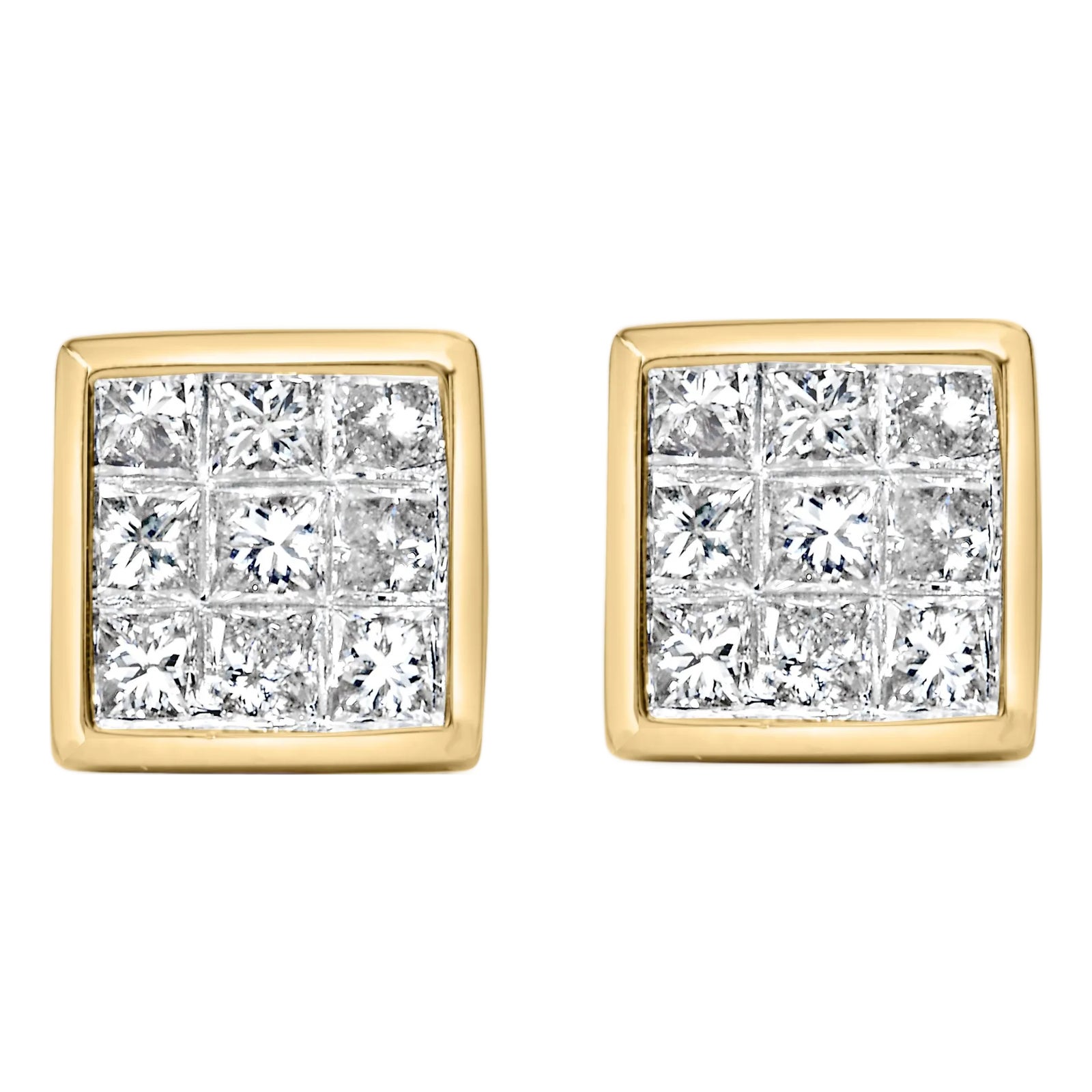 14K Yellow Gold 1.0 Cttw Princess Cut Diamond Composite Stud Earrings ...