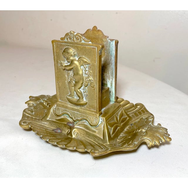 Antique 1800's Gilt Bronze Smoking Ashtray Cherub Match Safe Holder ...
