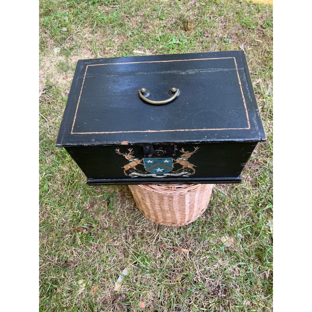 Early 19th Century Antique Wooden Painted Black Box With Deer Crest ...