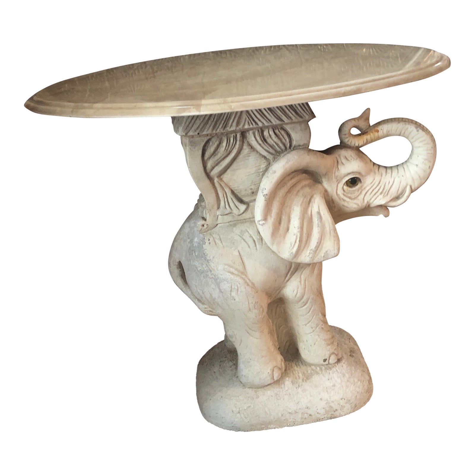 1960s Mid Century Vintage Plaster Elephant Table W/ Marble Top | Chairish