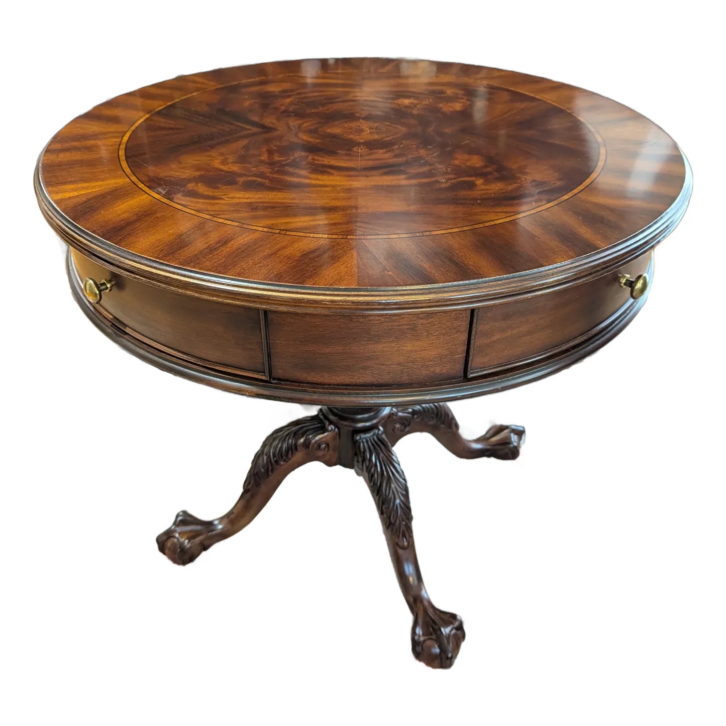 1990s Mahogany Banded Round Center Table by Sherrill Furniture | Chairish