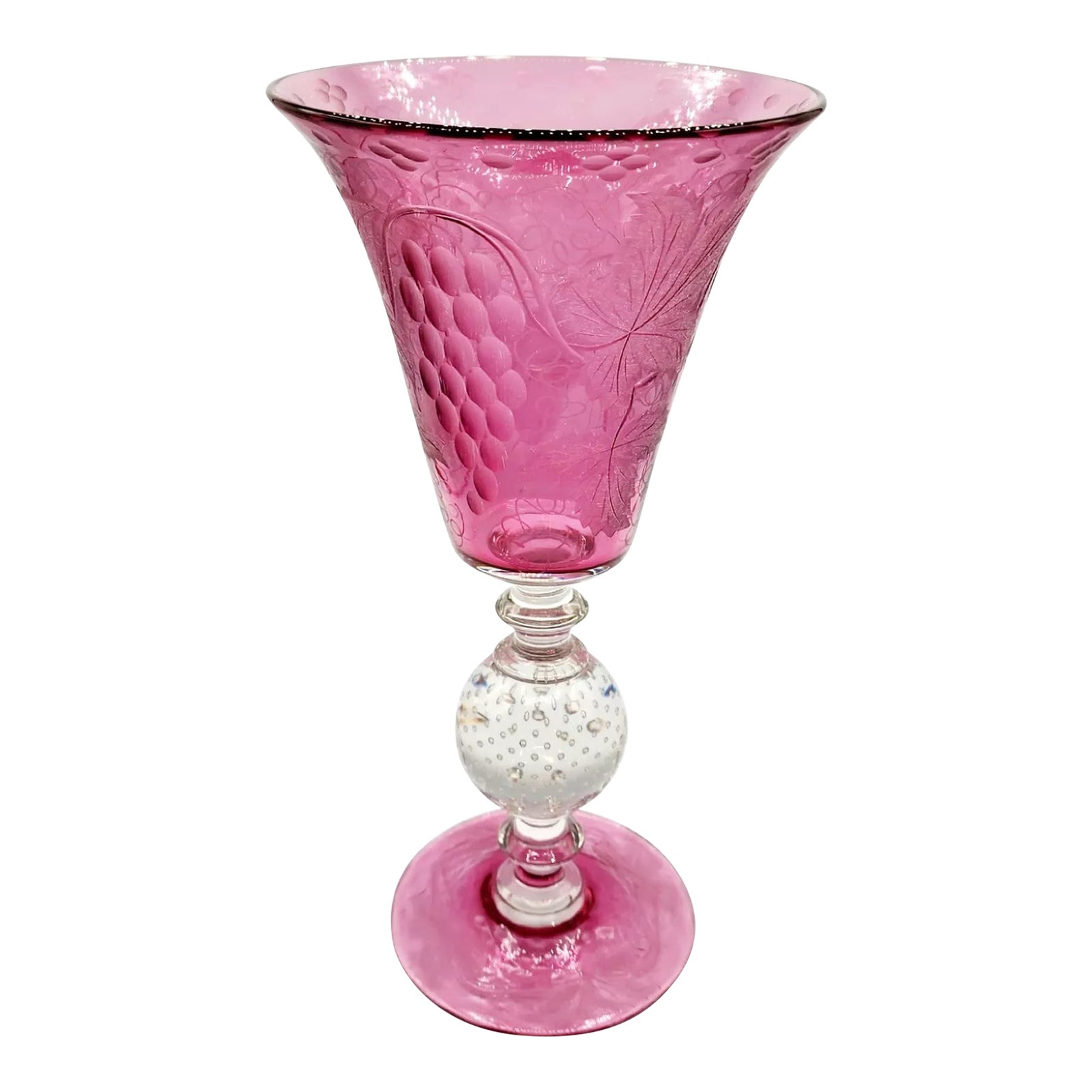 Pairpoint Engraved Ruby Crystal Chalice Vase, Controlled Bubble, Circa ...