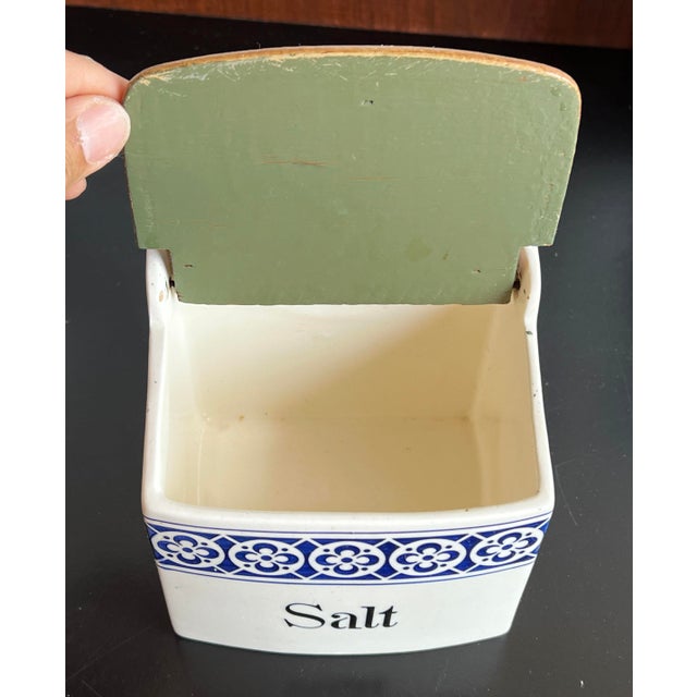 Vintage German European Rustic Blue & White Ceramic Wall Salt Cellar ...