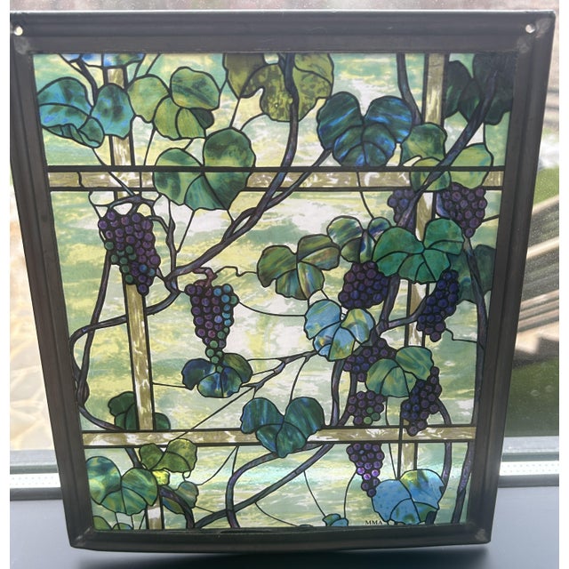 Vintage Mma Louis Tiffany Grape Vine Painted Glass Panel | Chairish