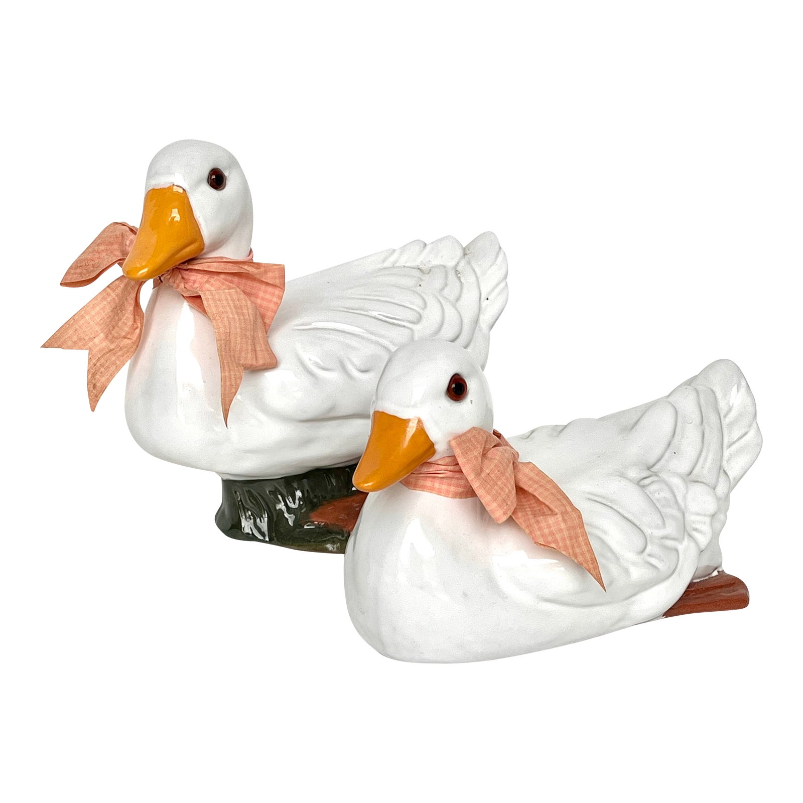 1980s Glazed Terra Cotta Ducks by Earth Needs Ltd. - A Pair | Chairish