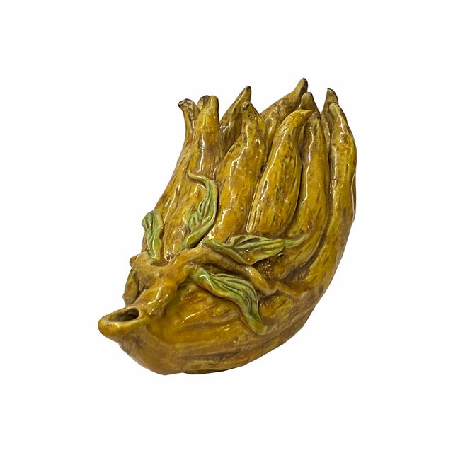 Chinese Yellow Brown Color Ceramic Buddha's Hand Shape Display | Chairish