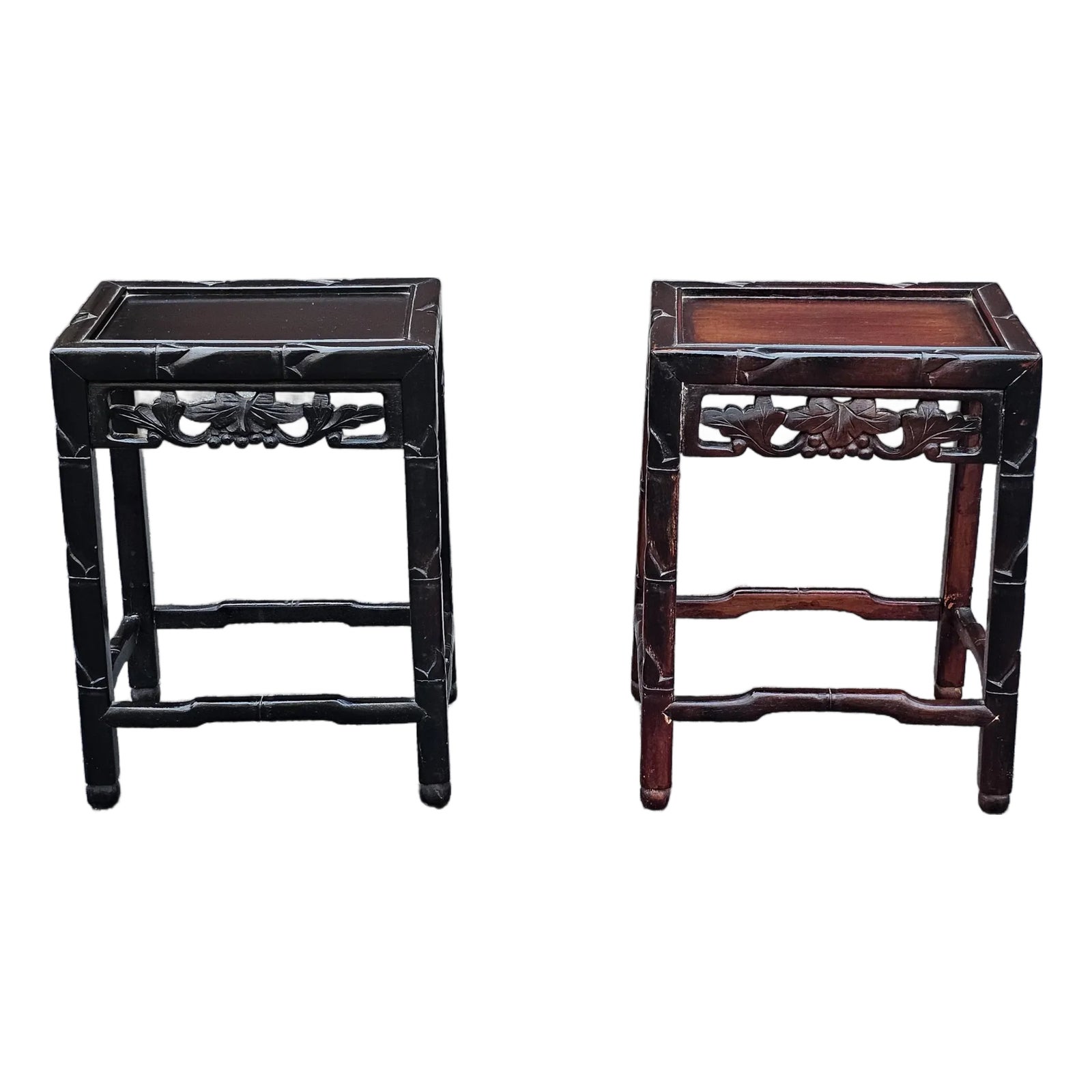 Pair of Chinese Ming Style Dark Stained Side Tables | Chairish