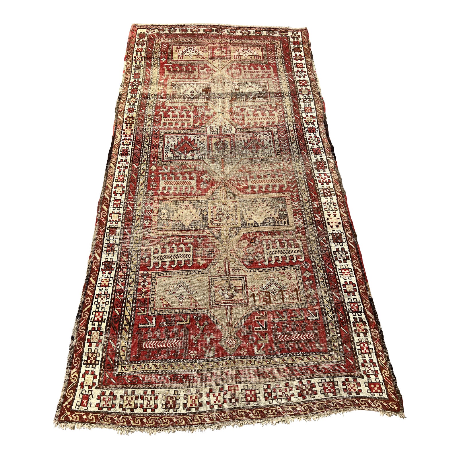 Antique 1800s Caucasian Kazak Rug | Rare Hand-Knotted Wool Low-Pile ...