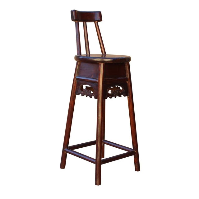 Quality Handmade Chinese Dark Brown Solid Elm Wood Bar Stool With Back ...