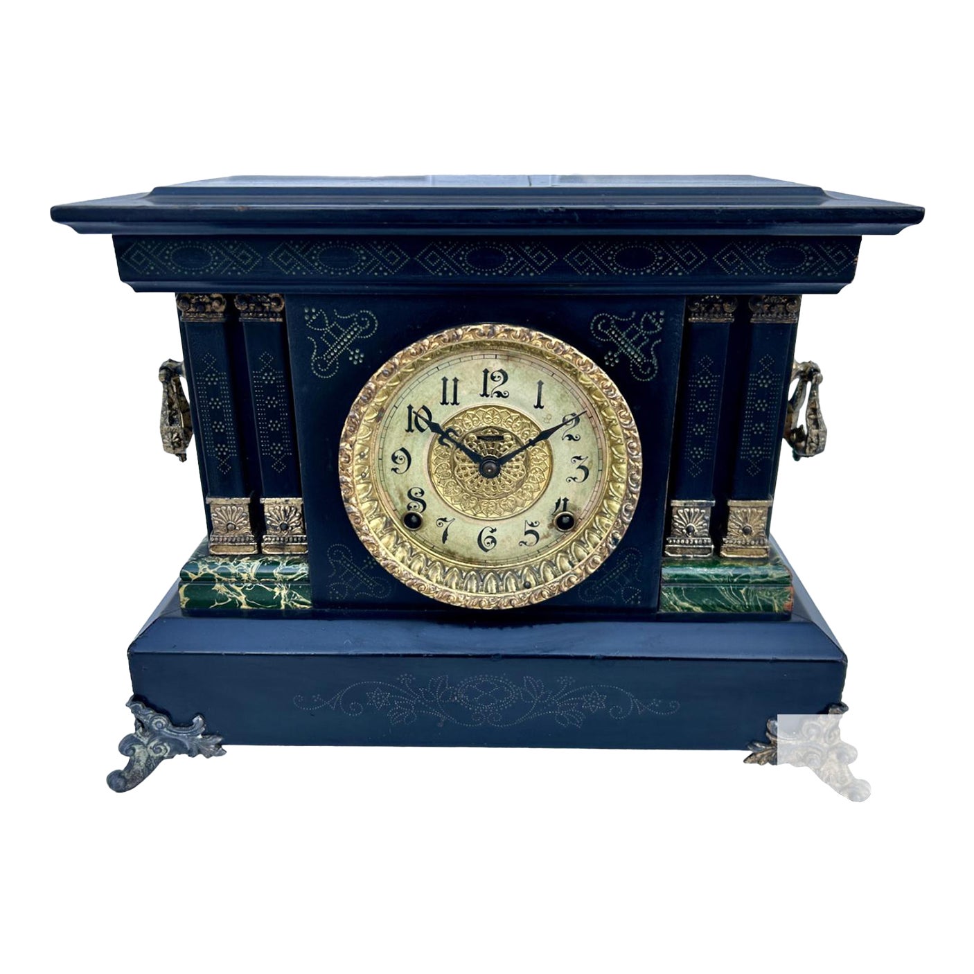 Antique E. Ingraham Adrian Mantle Clock Faux Green Marble Double ...