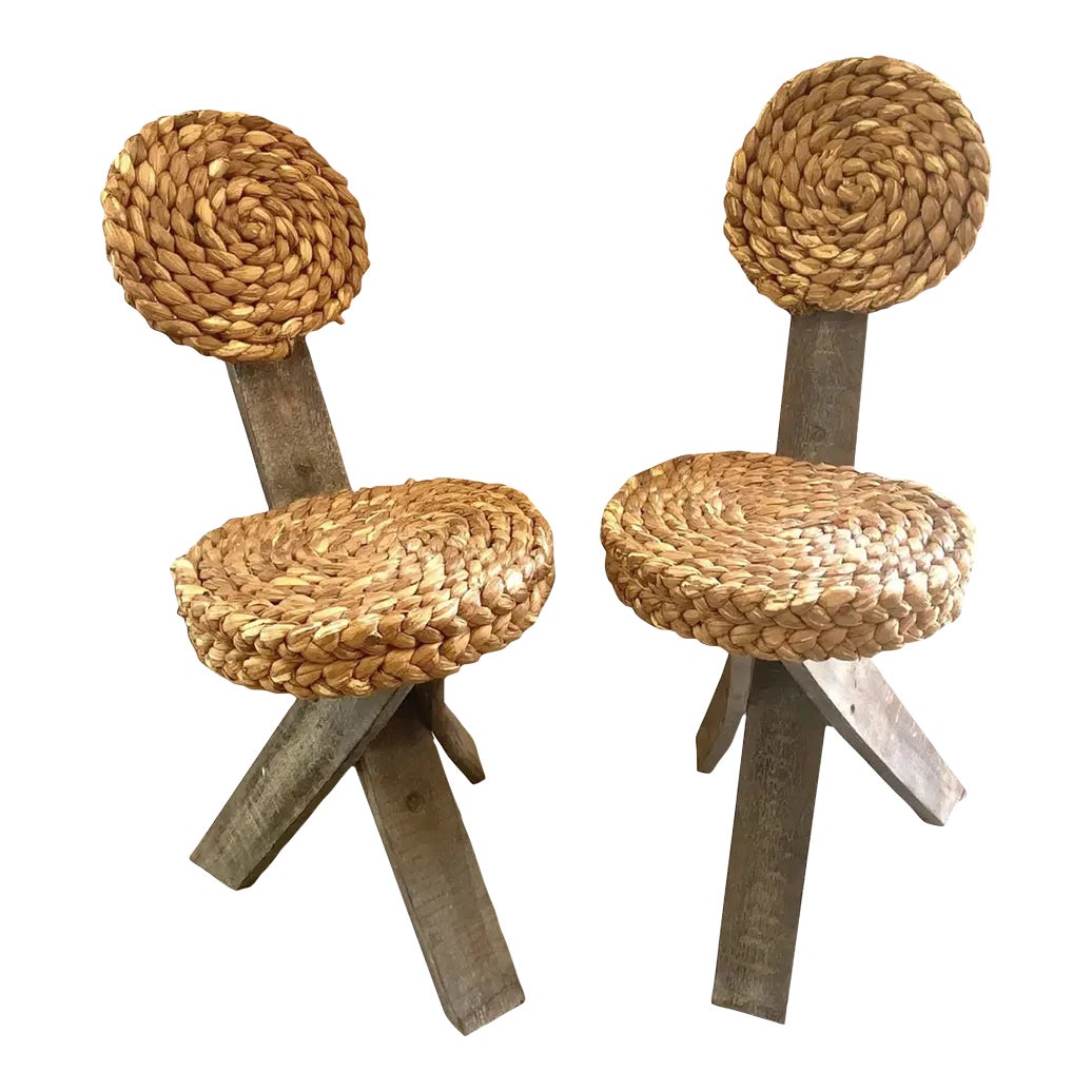 Mid 20th Century Pair of Audoux Minet Tripod Base Chairs With Abaca ...