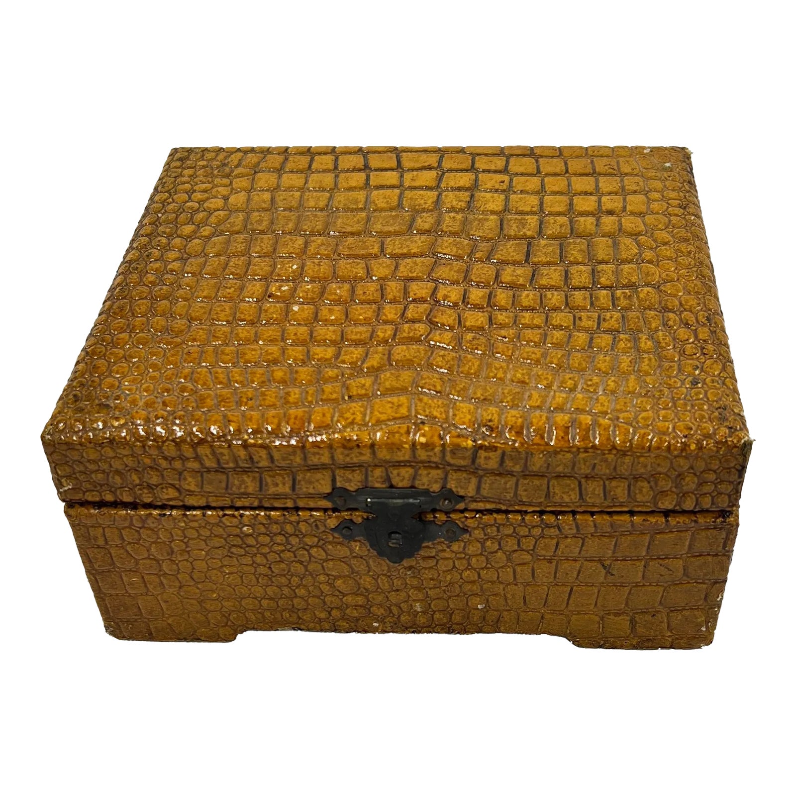 Mid Century Faux Alligator Felt Lined Box With Latch | Chairish