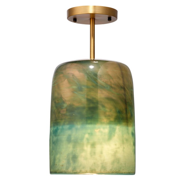 Vapor Semi-Flush Mount, Aqua & Brass | Chairish