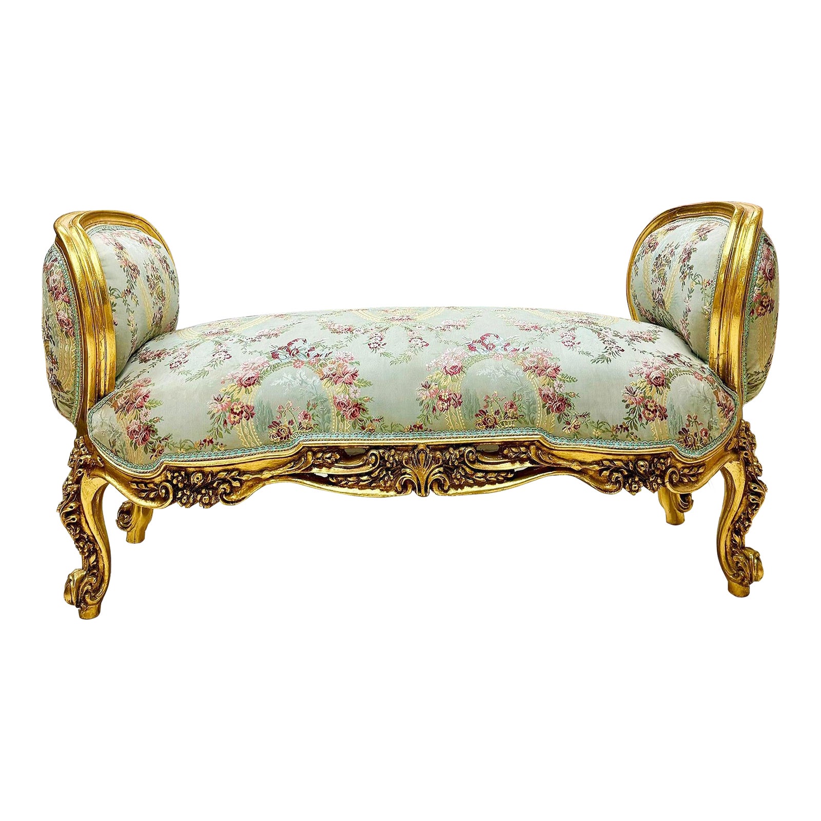 French Rococo Style Bench Sky Blue | Chairish