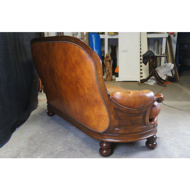 1980s Vintage Italian Fruitwood Tufted Leather Nailhead 3 Seat Library ...
