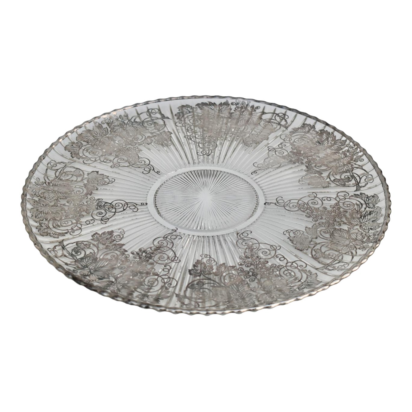 Vintage Large Round Art Nouvea Style Platter W/SIlver Overlay | Chairish