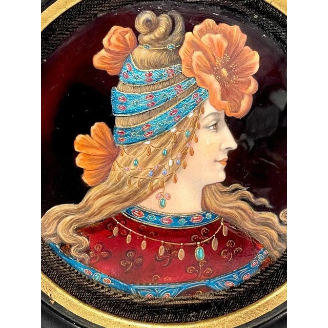 Early 20th Century Limoges Enamel Portrait of a Floral Kokoshnik Beauty | Chairish