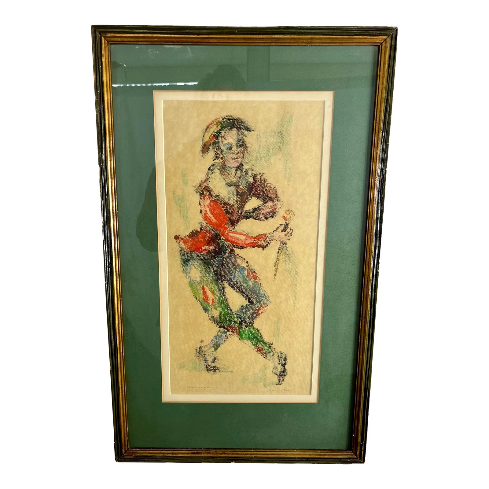 Mid Century Edna Gass Harlequin Jester Painting Drama Major | Chairish