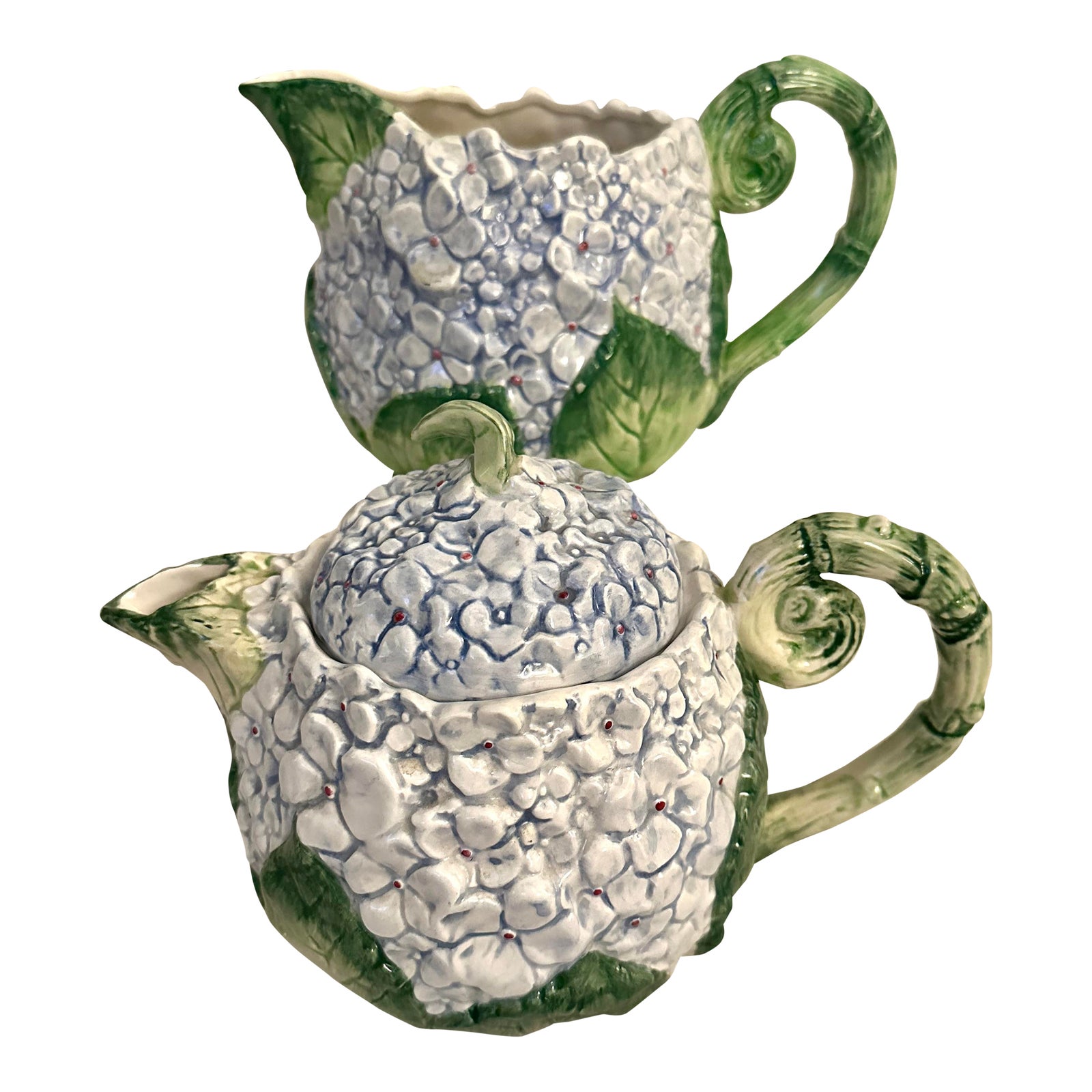 Fitz & Floyd Oci Blue Hydrangea Teapot & Pitcher Set | Chairish